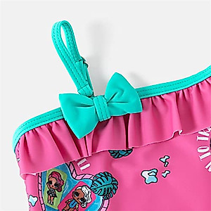 L.O.L. Surprise! Mommy and Me Swimsuit Allover Print One Shoulder Ruffled Family Matching One Piece Swimsuit rediance Baby Girl 6-9 Months Dark Pink
