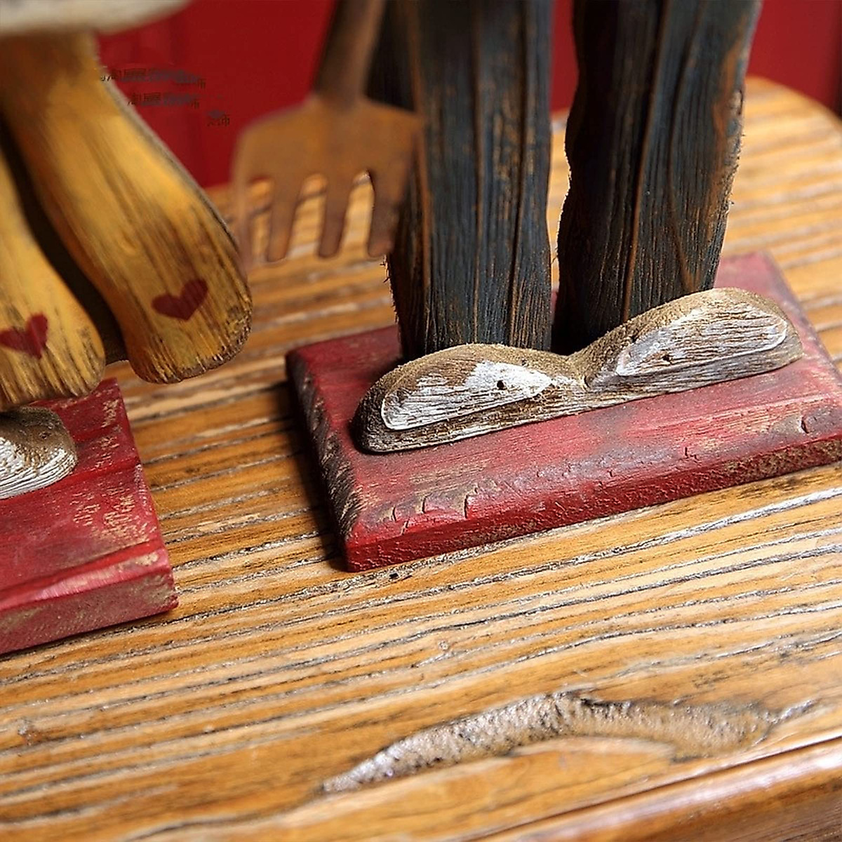 HANTURE 2pcs Easter Wood Bunny Tabletop Ornaments Farmhouse 15 Inch Cute Rabbit Couple Figuri Brownyellow