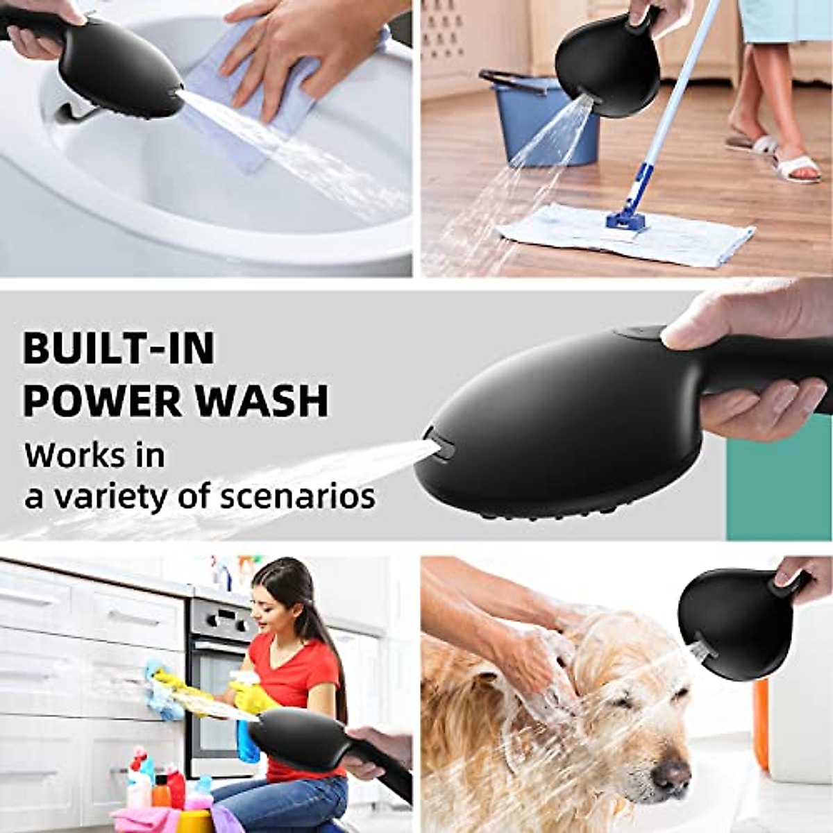 Cobbe High Pressure 9 Functions Shower Head with handheld, Built-in Power Spray to Clean Corner, Tub and Pets, Stainless Steel Hose Adjustable Bracket(Matte Black)