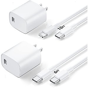 [Apple MFi Certified] iPhone 15/15 Pro/15 Max/15 Pro Max Fast Charger 2Pack, 20W PD Fast Type C Wall Charger with 6.6FT USB C Cable&10ft USB C to Lightning Cable, Fast Charger Block for iPhone/iPad