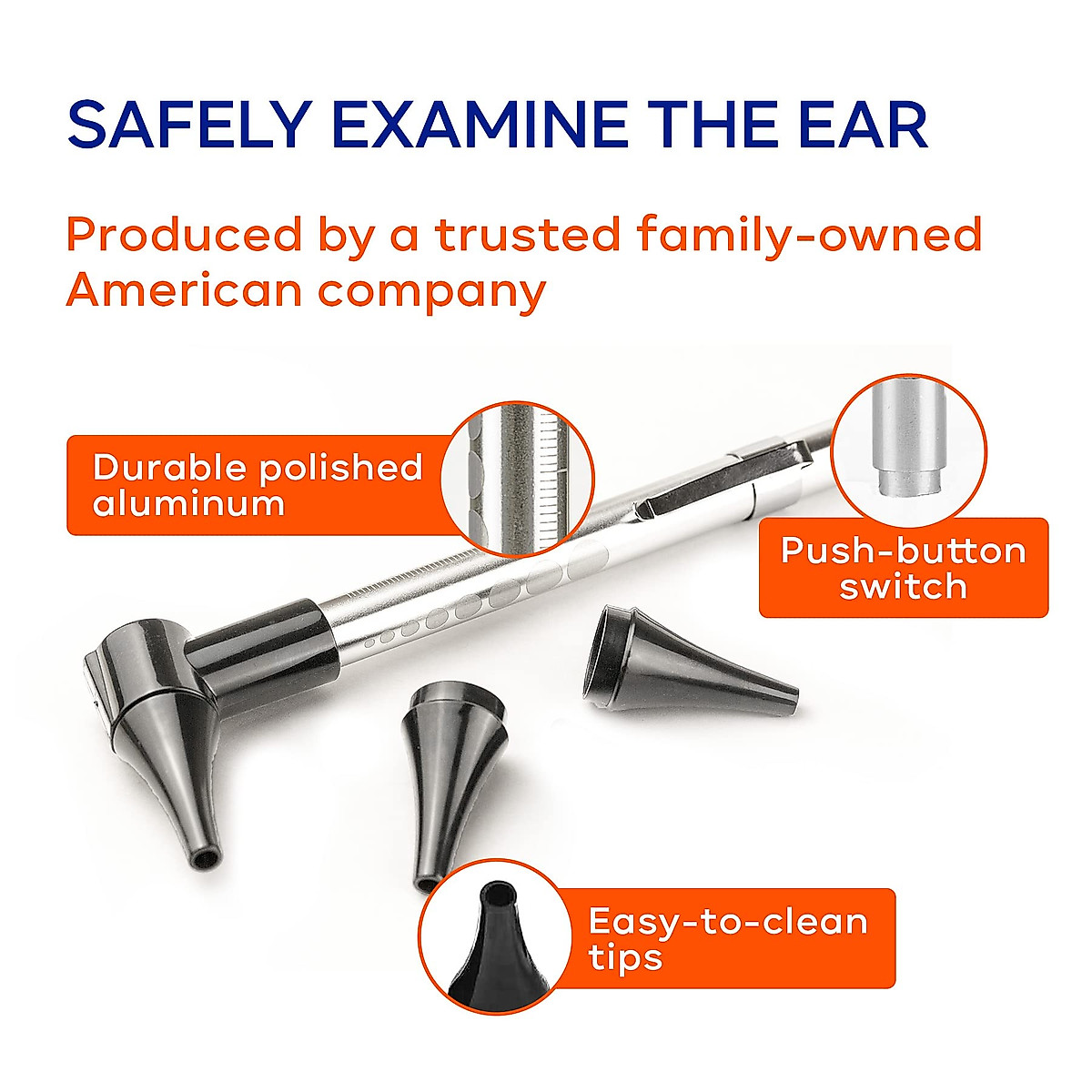 WaxBgone Otoscope - Bright LED Light with 3X Magnification to Check Your Family’s Ears at Home - Includes 3 Reusable and Easy-to-Clean Specula Tip Sizes for Adults, Kids & Babies and 2 AAA Batteries