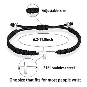 JAYUMO Cross Bracelet for Women, Ankh Cross Adjustable Nylon Rope Christian Handmade Braided Bracelet for Men Women (Black Cross)