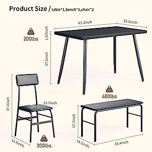 Gizoon Dining Table Set for 4, Kitchen with Bench and 2 Chairs Small Space, Apartment