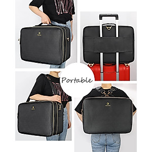 Relavel Extra Large Makeup Bag, Makeup Case Professional Makeup Artist Kit Train Case Travel Cosmetic Bag Brush Organizer, Waterproof Leather Material, with Adjustable Shoulder Straps and Dividers