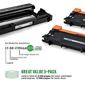 LINKYO Compatible Printer Toner Cartridge and Drum Unit Replacement for Brother TN660 DR630 (2X TN660, 1x DR630, Design V3)