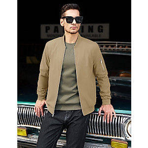 MAGCOMSEN Bomber Jacket Men Light Spring Jackets Lightweight Bomber Jacket Zip Up Light Coat with Pocket Casual Jacket Khaki,L