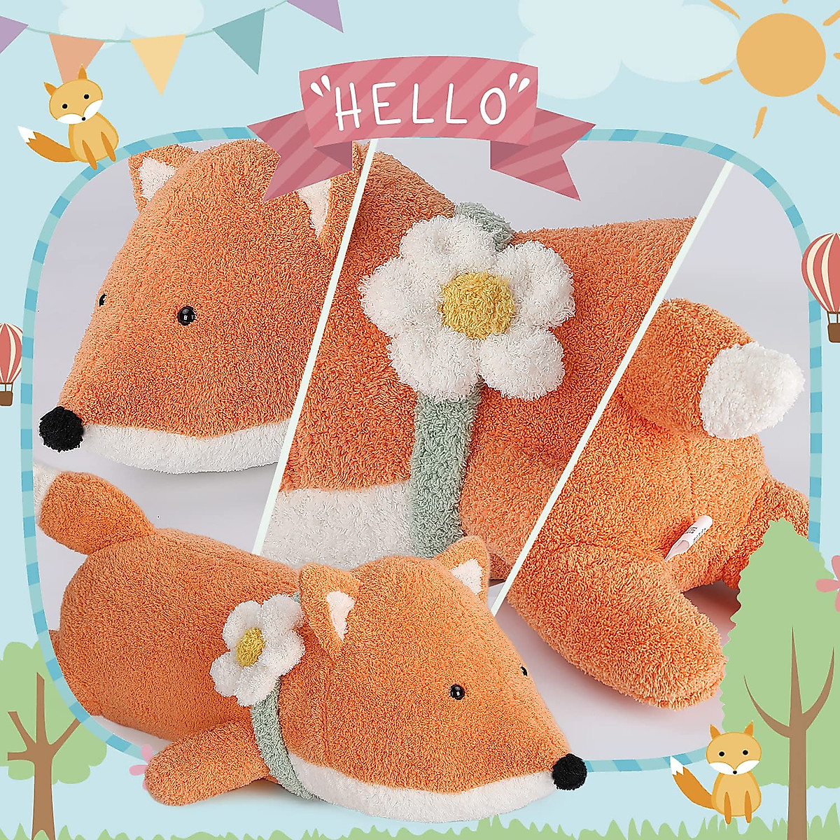 Fox Plush Toy, 26" Real Cute Stuffed Plushie Pillow Doll, Soft Fluffy Red Foxy Hugging Cushion Decor, Present for Kids and Adults