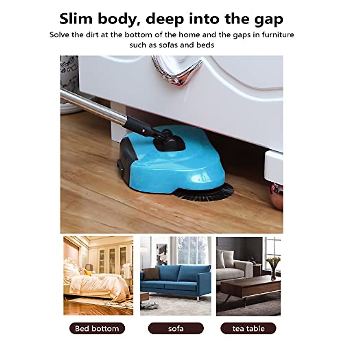Multi-purpose Hand Push Sweeper, Dry Sweep & Wet Drag Two in One Sweeper, Home Office Sweeping Mopping Machine,Floor Sweeper with 2 Corner Edge Brushes 1Pcs (Sky Bule)