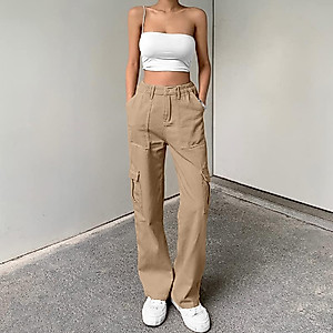 Womens Baggy Cargo Pants y2k Jeans Parachute Pants Teen Girls Wide Leg Trousers Trendy Clothes Hiking Pants Khaki