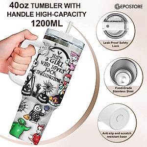 GEPOSTORE Christmas 3D Tumbler with Handle and Straw, Nightmare Before Movie Tumbler 40 oz, Gifts for Christmas, Christmas Mug, Christmas Movie Cup, Birthday Gifts for Movie Lovers