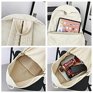 MININAI Preppy Corduroy Backpack Aesthetic Backpack 15.6 inch Laptop College Backpack Cute Book Bag Travel Rucksack Daypack (One Size,White)