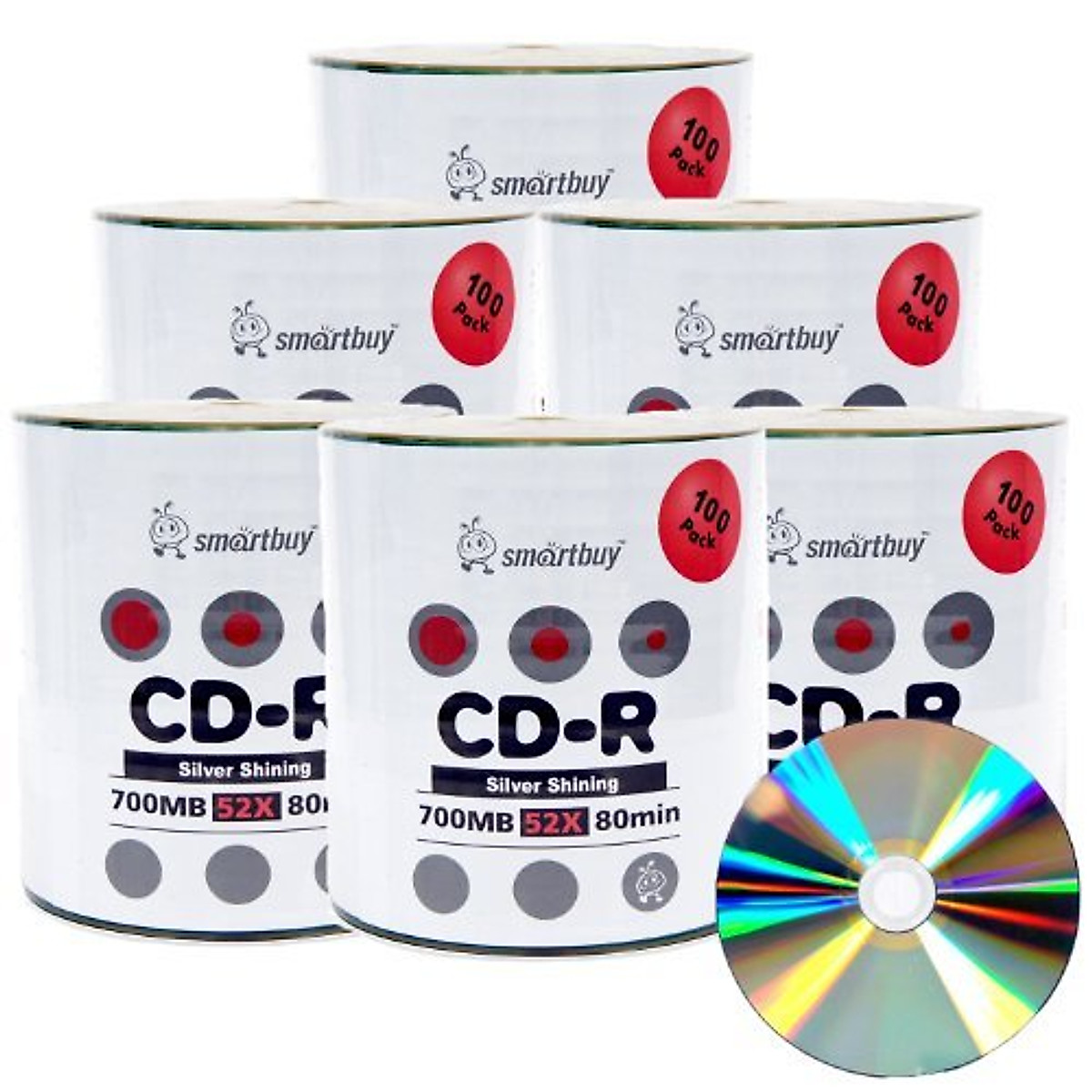 Smartbuy 600-disc 700mb/80min 52x CD-R Shiny Silver Top Blank Recordable Media Disc