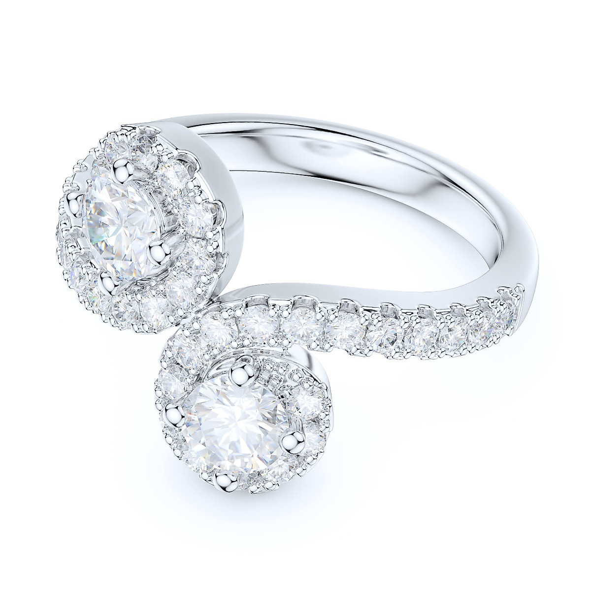 PRSTANI Sterling Silver Fashion Two Split Filigree Vine Simulated Round Brilliant Cut Diamond Halo Promise Engagement Ring (4.5)