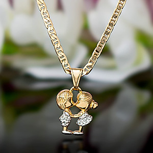 Barzel 18K Gold Plated Love Kissing Necklace With Mariner Chain – Made In Brazil