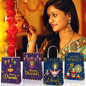 KYMY Diwali Party Treat Bags with Stickers, 12pcs Diwali Gift Candy Bags, India Festival of Lights Gift Goody Bags, India Party Favor Diwali Party Indian Celebration Supplies Decoration
