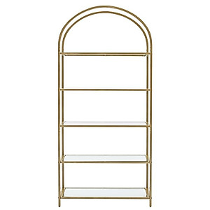 Steel Bookcase 5 Shelves 2 Colors Black, Gold Independent Bookcase, Display Shelf, 72.2'' HX 32.7'' WX 11.9'' D. (Gold)