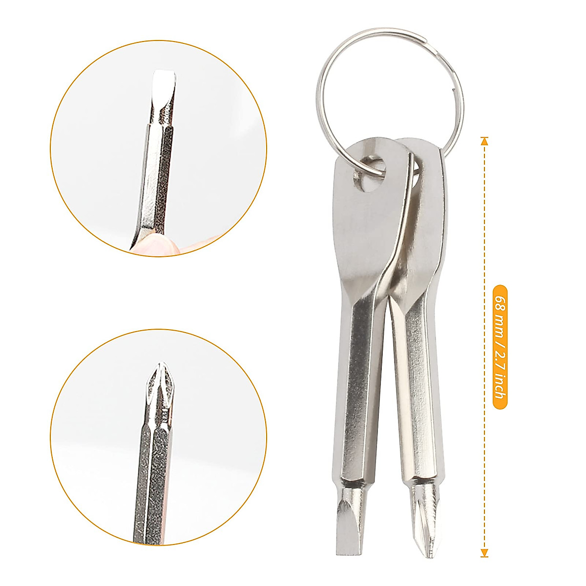 MJIYA Pocket Screwdriver, Keychain Screwdriver Dual-purpose: Flat Head Screwdriver & Small Phillips Head Screwdriver Set, Mens Keychain Tool, Screwdriver Gadgets (S, Silver)