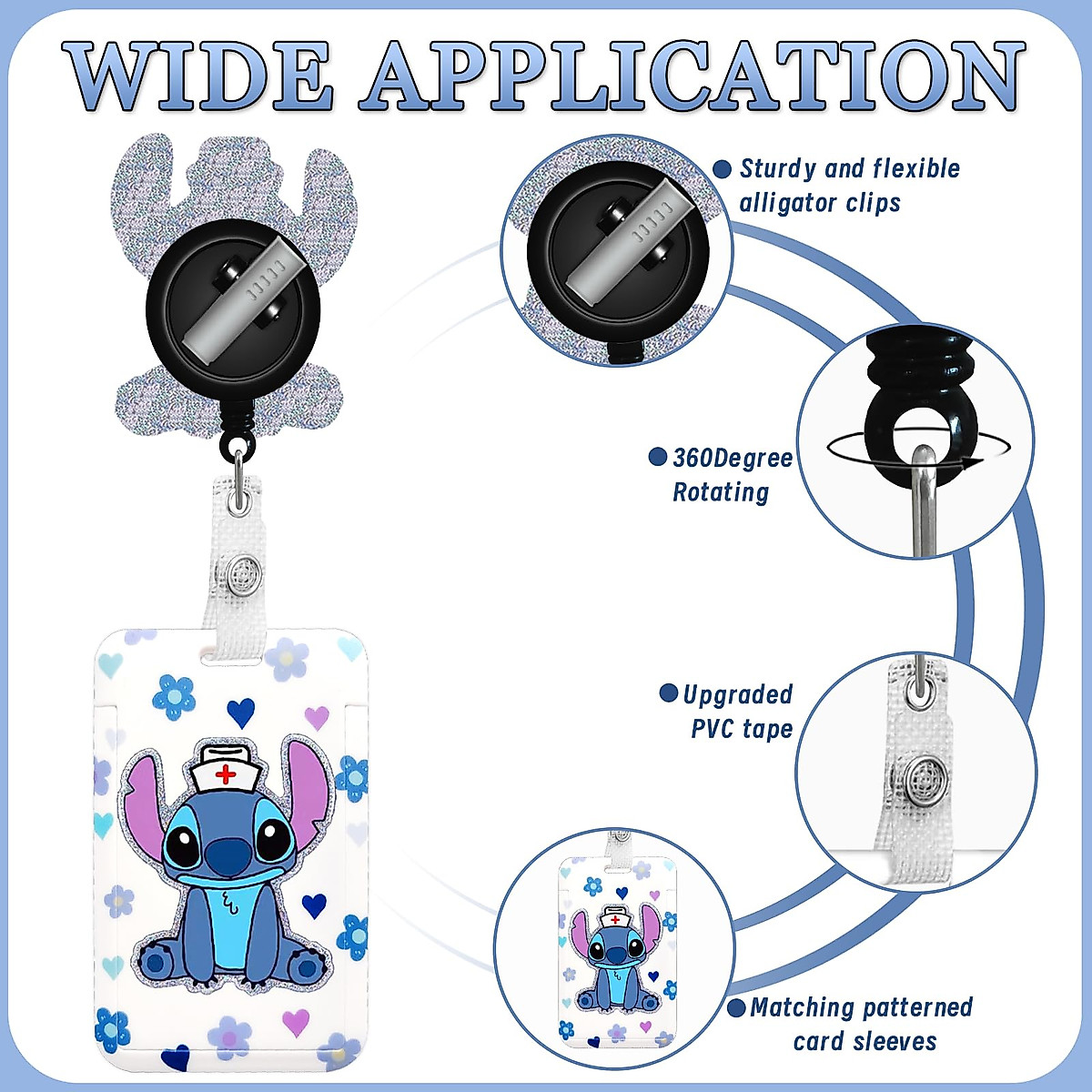 Badge Reel-Badge Reels Retractable/Retractable Badge Holders with ID Card Holder,Nurse Badge Reel for Nurse RN LVN,Cute Badge Reel Fit for Teacher Working Women Men (Blue-1)