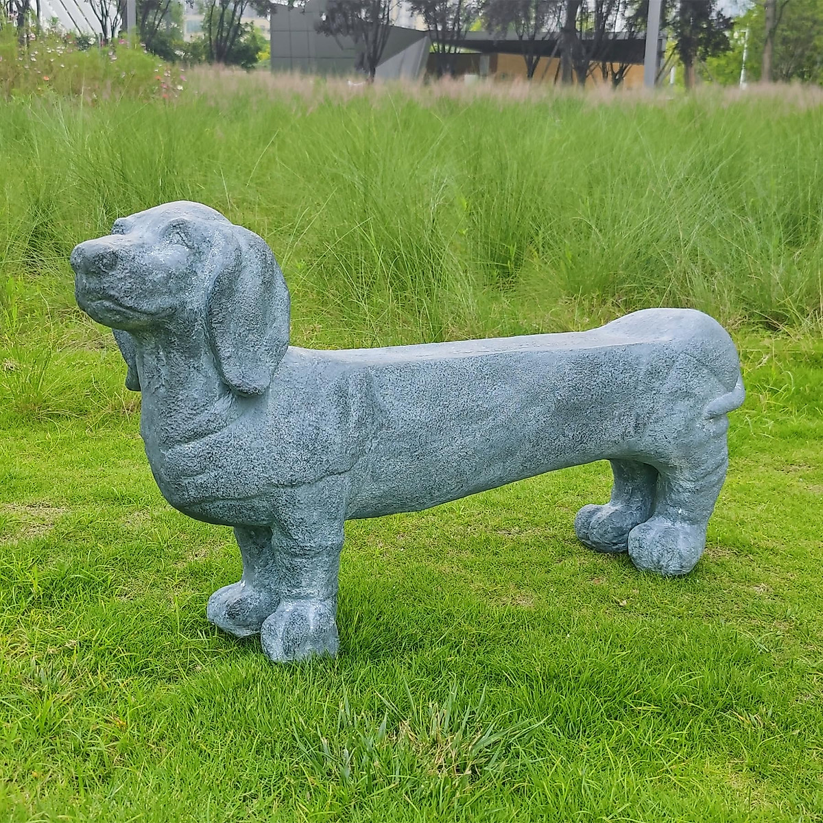 OUTOUR Dog Statues Outdoor 46.2’’L Outdoor Statues MGO Large Dachshund Statue Bench for Home Decor Patio Backyard Yard Lawn Large Garden Statues Sculpture, Grey