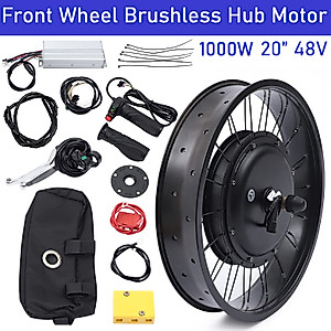 RIAHNEAH E-Bicycle Conversion Kit, 48V 1000W 20" Front Wheel Electric Bicycle Conversion Kit, Electric Bicycle Brushless Gearless Hub Motor Kit 48km/h High Speed Motor Wheel Kit