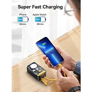 NEWDERY for Apple Watch Charger, 10000mAh Portable Charger Power Bank Built-in Cables, USB C Fast Charging External Battery Pack with LED Display for iPhone15/14/13/12/iWatch/Airpods/Galaxy Phones