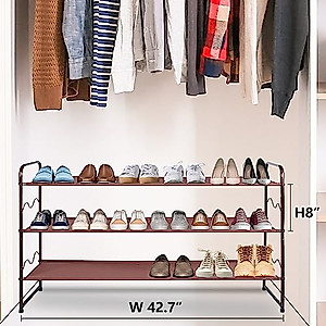 ZXNABA 3-Tier Shoe Rack Stackable Long Shoe Shelf Storage Organizer for Closet, Entryway 18-Pair / 24-Pair (Golden-Brown)