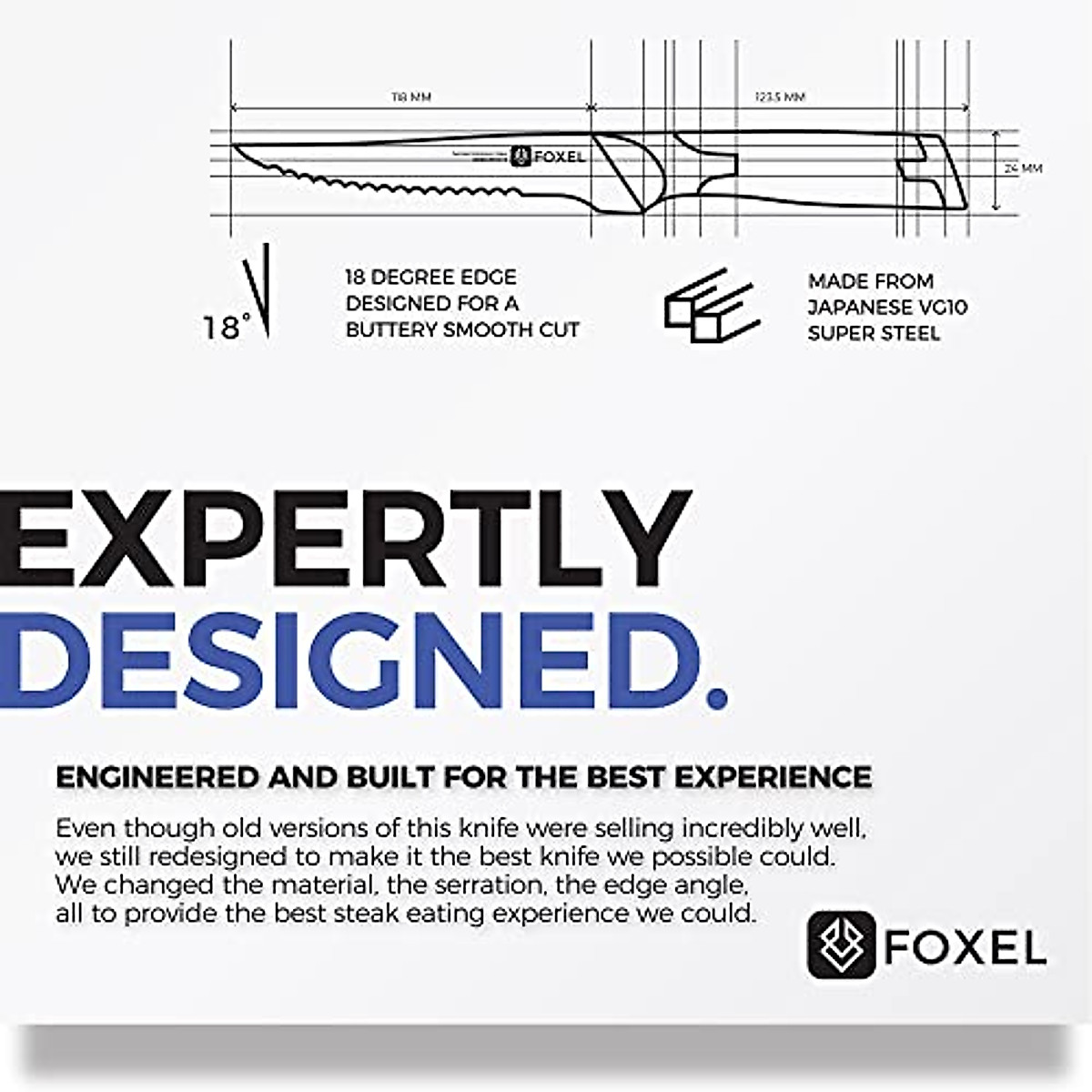 FOXEL Best VG10 Serrated Steak Knives Knife Set of 4, 8, or 12 - Rust Resistant Japanese High Carbon Steel Blade w/Full Tang Handle - Gift Box Set
