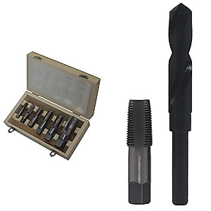 Drill America - DWTPT1/8-1SET 6 Piece NPT Pipe Tap, 1/8", 1/4", 3/8", 1/2", 3/4" and 1" in Wooden Case & POU1/2NPTW/DRILL 1/2" Carbon Steel NPT Pipe Tap and 23/32" High Speed Steel Drill Bit Set