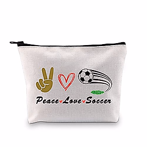 PXTIDY Soccer Gift Soccer Cosmetic Bag for s Peace Love Soccer Travel Cosmetic Makeup Pouch Football Soccer Player Gifts Soccer Team Soccer Coach Gift ()