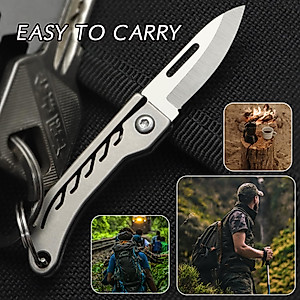 PJYTAC Mini Titanium Folding Pocket Knife, Very Small Portable Keychain Knife for Daily Use and Outdoors
