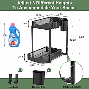 𝗡𝗲𝘄𝗲𝘀𝘁 Metal Under Sink Organizer and Storage, Bathroom Cabinet Organizer, 2 Tier Pull Out Under Cabinet Storage, Black Slide-Out Undersink Organizer for Kitchen/Home, Under Counter Organizer