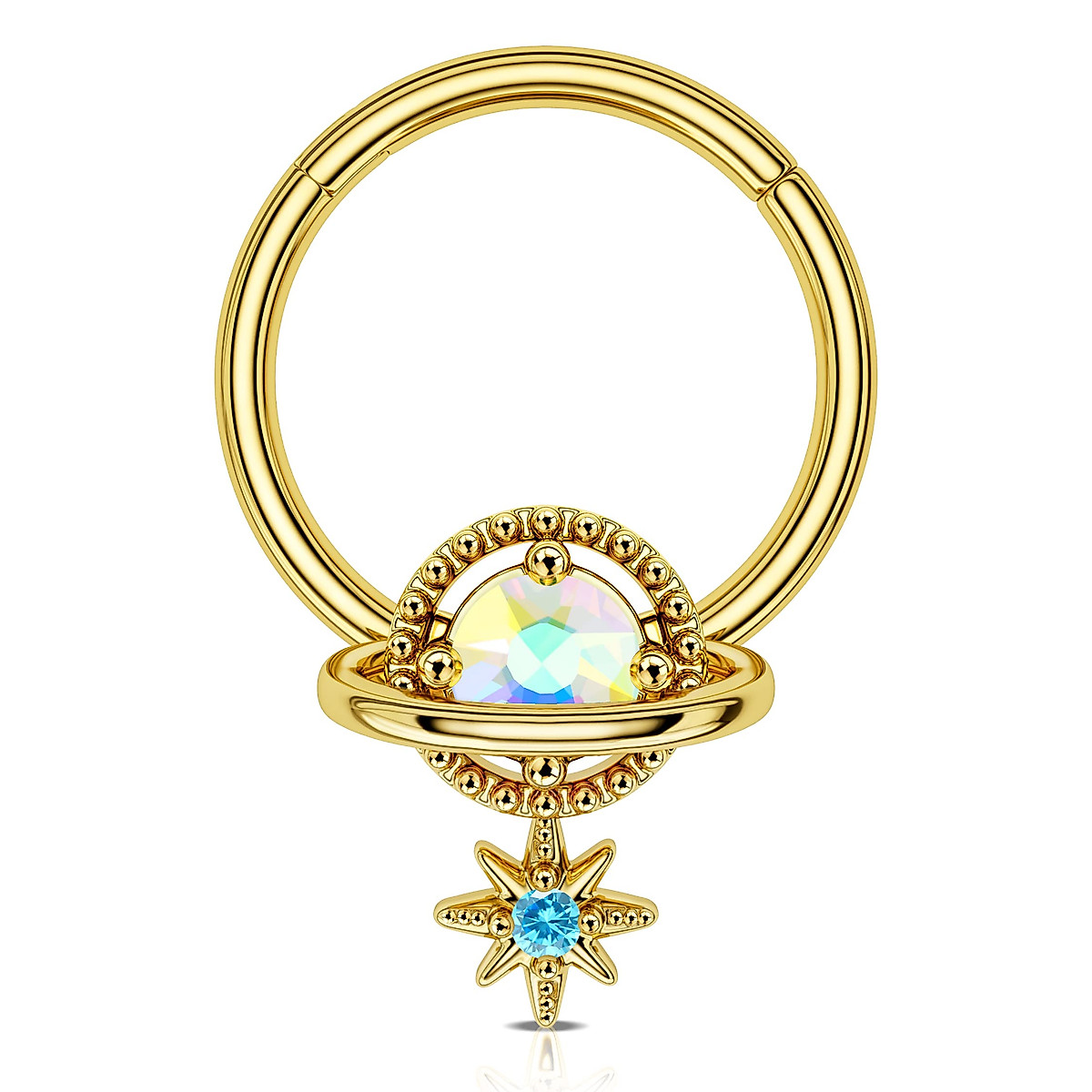 Melighting Septum Rings 16G Planet Septum Jewelry Surgical Steel Daith Piercing Jewelry Clear CZ Hinged Segment Helix Earrings Cartilage Piercing Jewelry Women