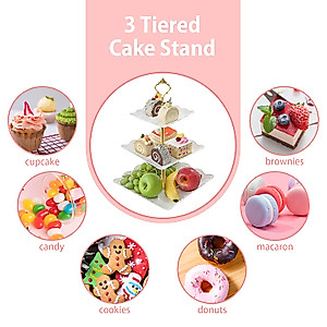 MOTOOLER 3Pcs White Square 3 Tiered Cake Stands, 3 Tier Serving Tray Cupcake Holder Dessert Stand Fruit Candy Display Table Decorations for Home Party Birthday Tea Party Baby Shower