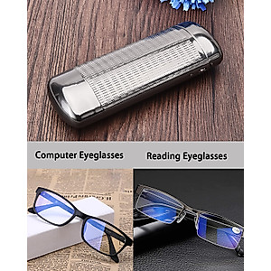 Philley Aluminum Metal Pocket Ultra-Light Silver Eyeglasses Glasses Case (Striped-Grey)