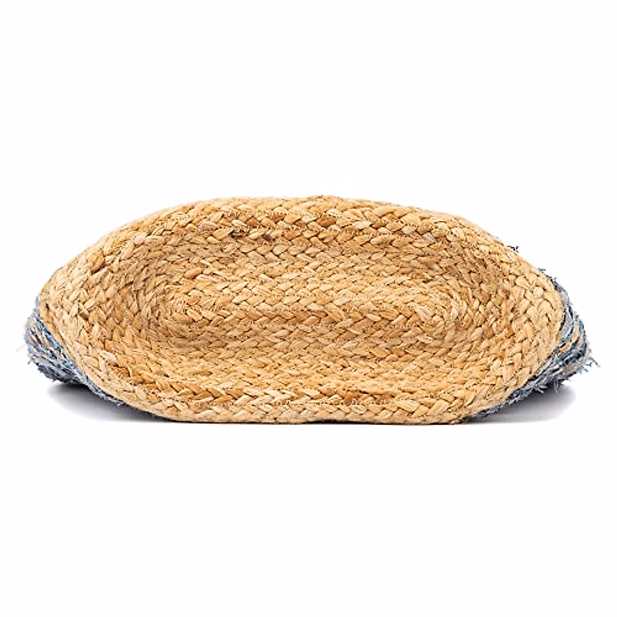 Olivia Miller Women's Fashion Ally Natural Beige w Blue Denim Straw Jute Tote Bag w Top Handles, Medium Boho Casual Purse Handbag