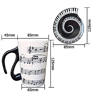 13.5 Oz Mug for Music Lover Coffee Cup with Lid Music Notes Tea Milk Ceramic Mug Cup Gift