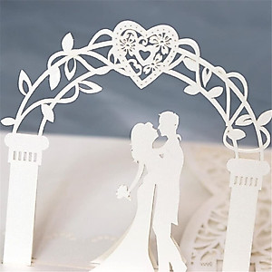 NC 10sets 3D Pop Up Bride And Groom White Wedding Invitation Card Laser Cut Pocket Floral Engagement Invitations with Envelope & Inner Paper (White), 18x12.5CM