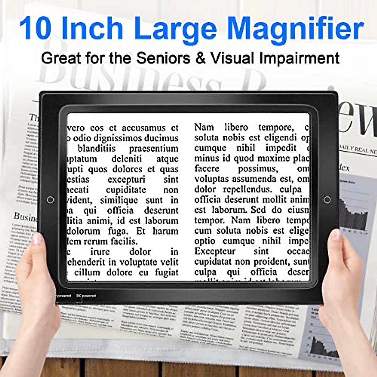 4X Magnifying Glass for Reading, 10＂x 6＂Large Full Page Magnifier with 50 Ultra-Bright LED Lights, Evenly Lit Perfect for Low Vision Person and Seniors