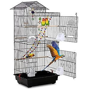HCY, Bird Cage, Parrot Cage 39 inch Parakeet Cage Accessories with Bird Stand Medium Roof Top Large Flight cage for Small Cockatiel Canary Parakeet Conure Finches Budgie Lovebirds Pet Toy