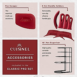 Cuisinel Cast Iron 17-Piece Preseasoned Cookware Set - 8"+10" Skillets + Lids + 5-Quart Dutch Oven + 12" Braiser with Cast Iron Lid + Round Griddle + 15" Organizer Rack + Pan Scraper + Silicone Handle