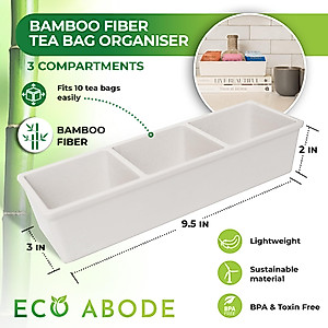 Modern Tea Bag Organizer - Small Bamboo Eco-Friendly Countertop Tea Organizer for Tea Bags - Tea Box Organizer for Hot Tea Storage, Teabag Caddy, Drink Packet Organizer, Kcup Coffee Pod Holder (White)