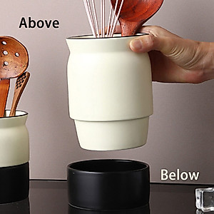 SHIIANN Ceramic Kitchen Utensil Holder, Utensil Crock for Counter, Cooking Utensil Holder, Utensil Organizer with Detachable Base for Countertop, Utensil Caddy for Kitchen Accessories Farmhouse Home