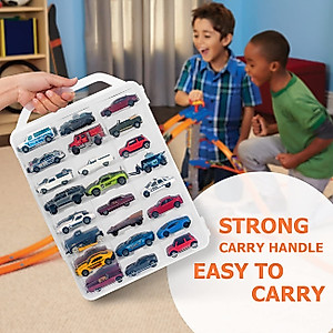 KISLANE Double Sided Storage Case for 46 Toy Cars, Matchbox Cars, Portable Transparent Storage Case with 46 Compartments, Case Only (Transparent)…