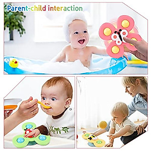 Suction Cup Spinner Toy for Baby 1 2 Year Old , 3PCS Spinner Sensory Toys for Toddlers 1 3, Cartoon Baby Fidget Spinners Toys 12 Months Kids, High Chair/Dining Table/Window/Travelling (Colorful)