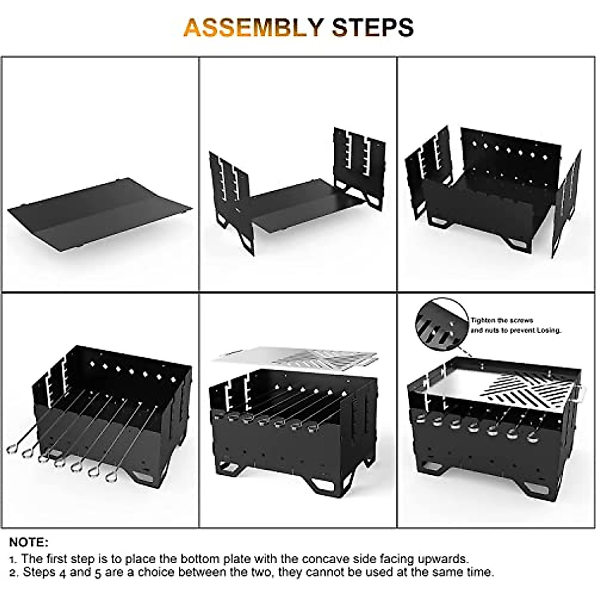 Onlyfire Chef Portable BBQ Grill, Foldable Charcoal Grill Barbecue Smoker with 7 PCS Stainless Steel Kebab Skewers & BBQ Griddle for Outdoor Cooking, Camping and Picnic