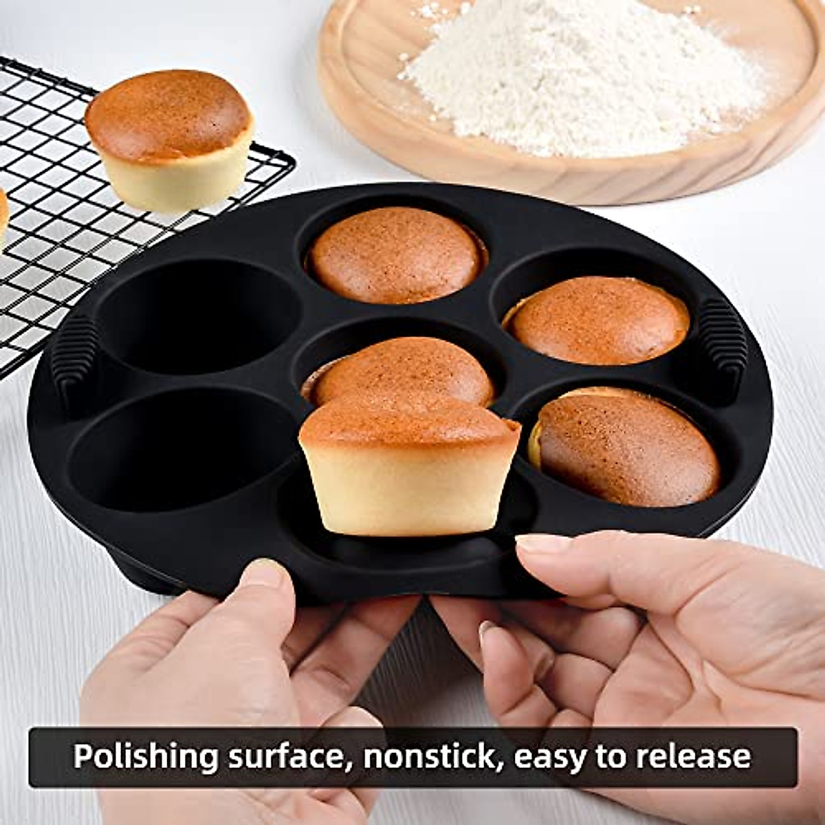 CAKETIME 24 Cups Mini Muffin Pan, 7 Cups Round Regular Muffin Pan for Air Fryer, Oven, Microwave