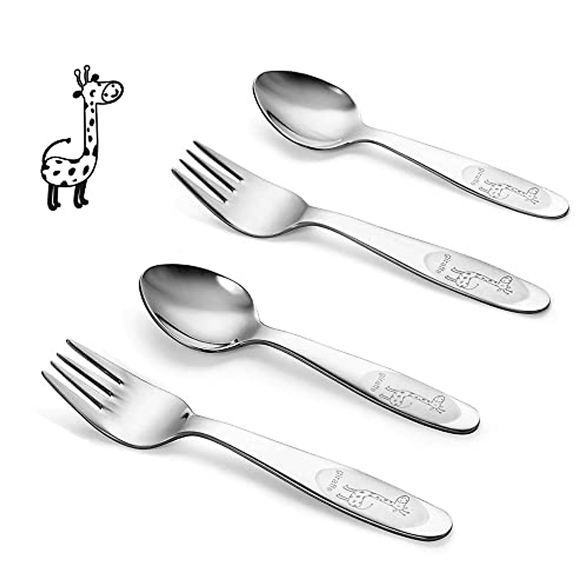 FUNNUO 4 Pack Toddler Utensils, 18/8 Stainless Steel Toddler Forks and Spoons, Safe Kid Silverware Set for Self Feeding, Children Flatware Sets with Mirror Polished，Dishwasher Safe