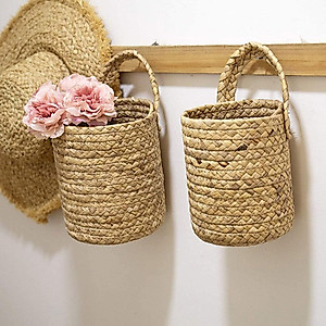 Cabilock Woven Flower Basket Hanging Rattan Plant Pot Wall Storage Weaving Basket Organizer Rustic Sundries Basket Home Decor