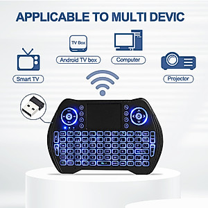 EASYTONE Backlit Mini Wireless Keyboard with Touchpad Mouse Combo Remote Control with Rechargeable Li-ion Battery and Multimedia Keys for Android TV Box HTPC PS3 Smart TV PC X-Box Linux Windows MacOS
