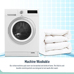 HOMTEC Queen Mattress Pad Cotton Mattress Pad Cover Quilted Mattress Cover 18-22" Deep Pocket Mattress Protector Queen Size Thin Down Alternative Filling Noiseless & Breathable White